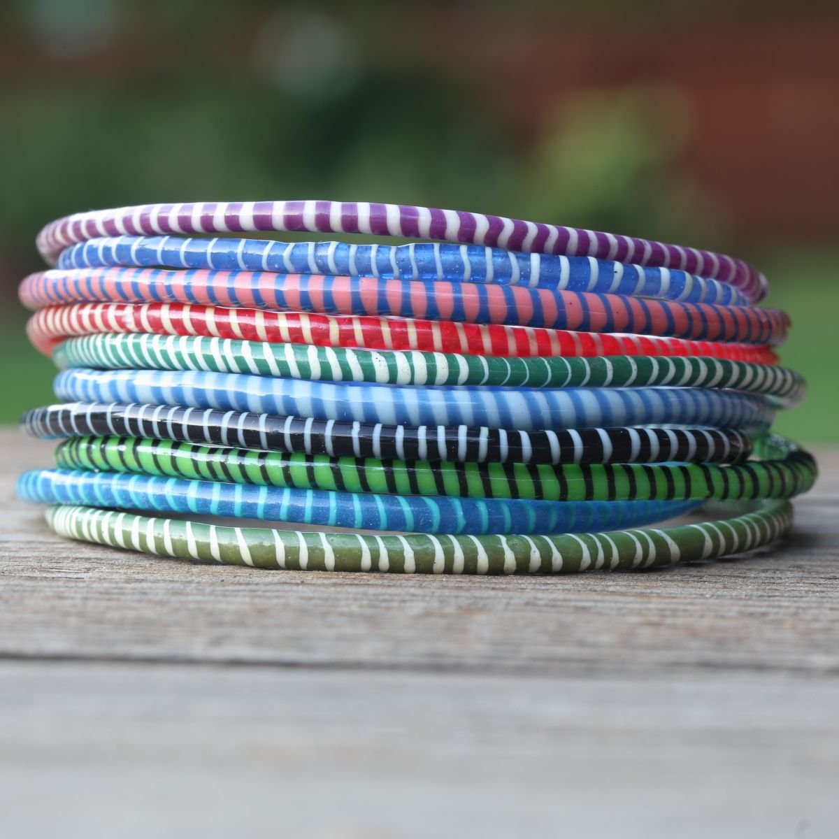 NewCharms 10 Teal and White Recycled Flip Flop Bracelets Hand Made in Africa