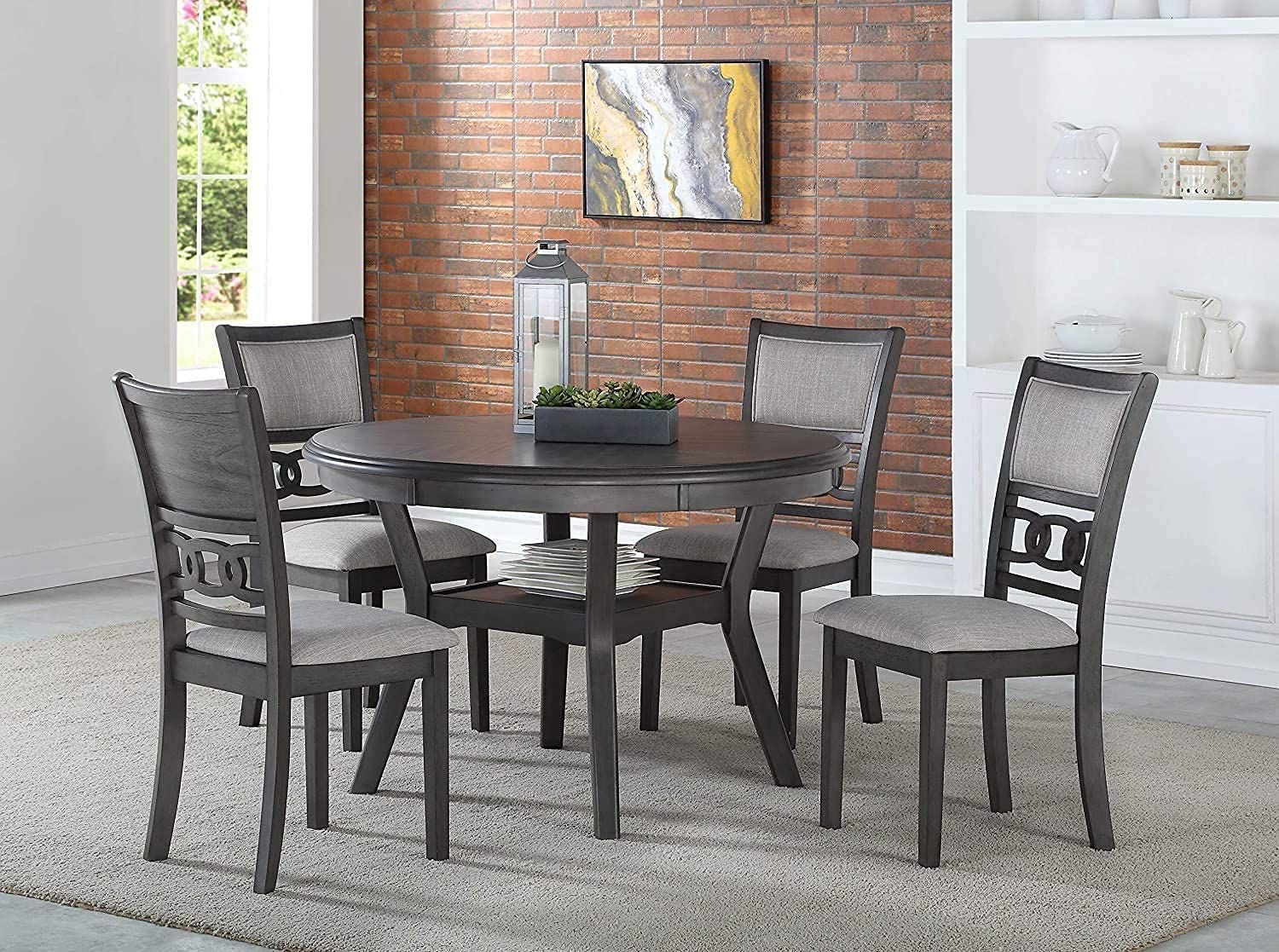 New Classic Furniture Gia 5-Piece Round Dining Set with 1 Dining Table and 4 Chairs, 47-Inch, Gray