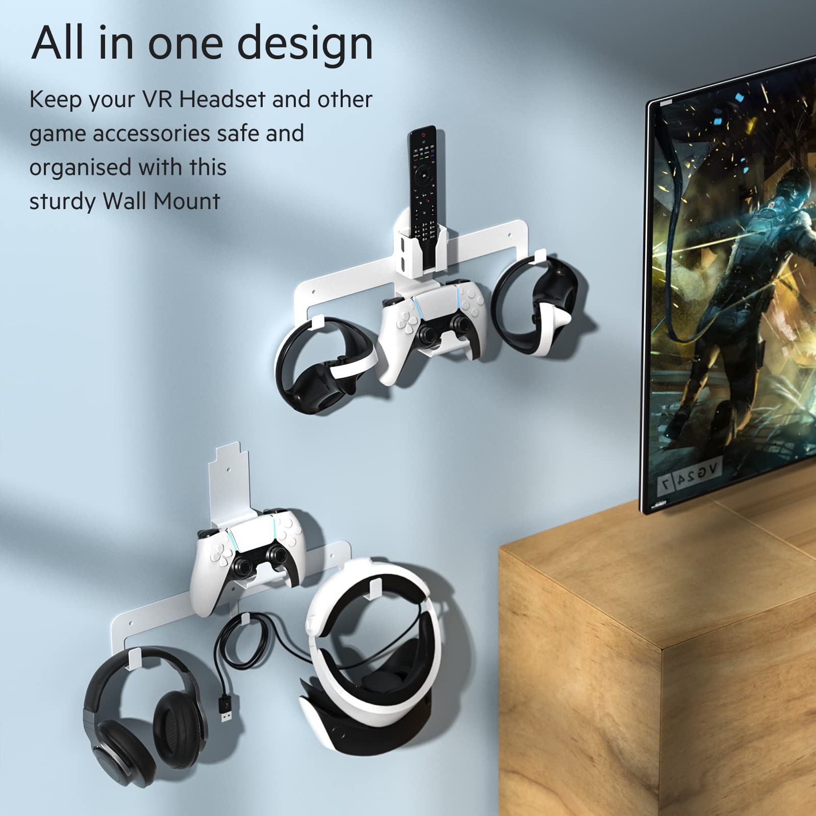 Wall Mount for Oculus Quest 2/3 Allnice Wall Mount Storage Stand for Oculus Quest 2/3 VR Headset,Sturdy Steel Wall Mount Bracket with Controller Holder & Headphone Hanger