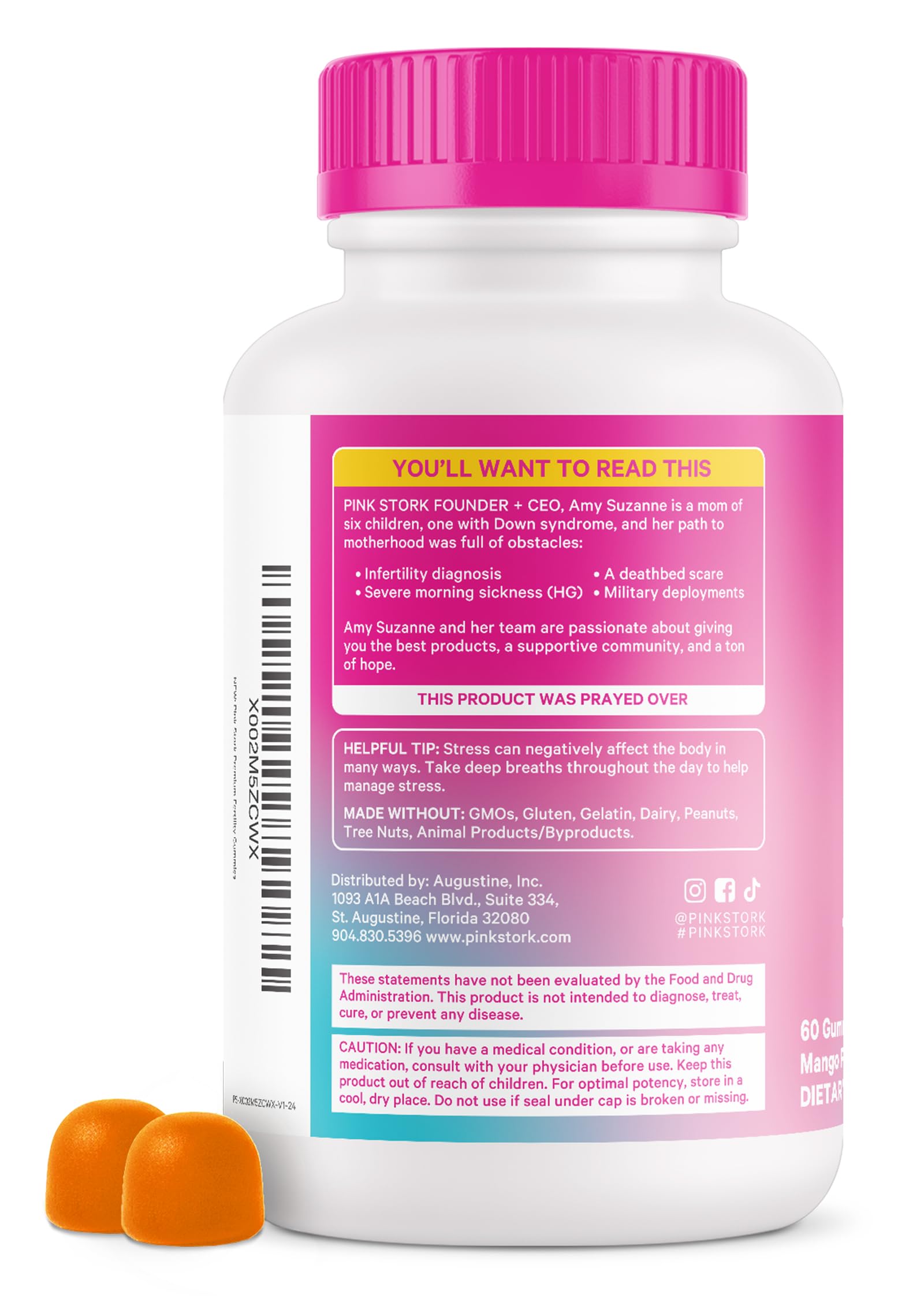 Pink Stork Premium Fertility Gummies for Women - Prenatal Conception Supplements for Her with Inositol, CoQ10, Folate and Vitamins to Support Hormone Balance, Ovulation + Menstrual Cycle, 60 Gummies