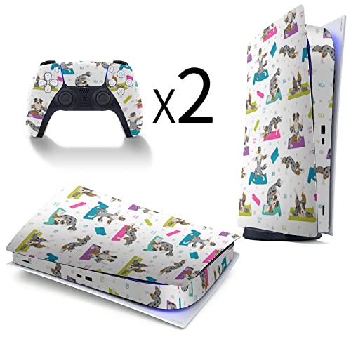 Yoga Australian Shepherdposes Full Protective Skin Cover Design Wrap Decal Sticker Compatible with PS5 Digital Edition Console and Controller