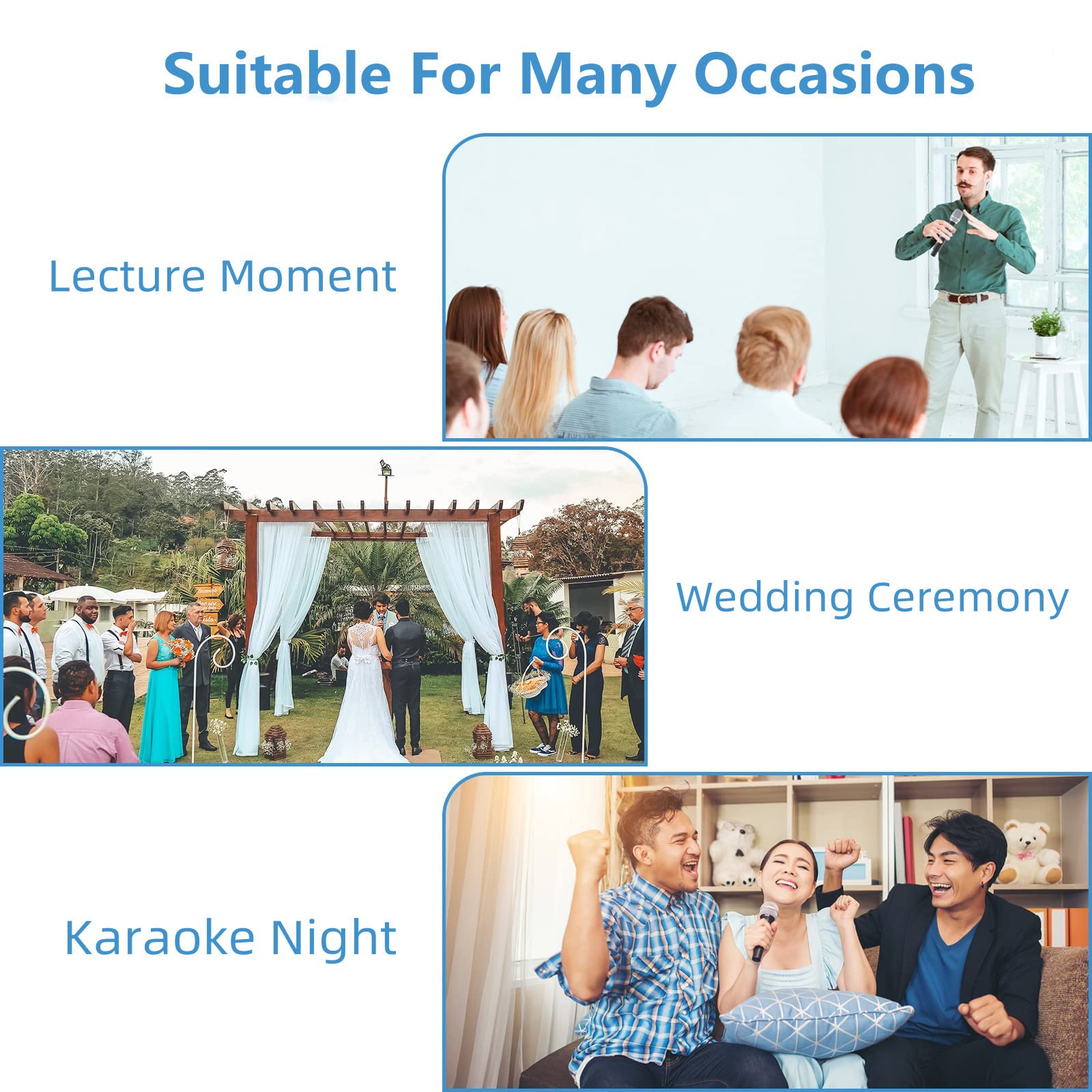Sunbuck Wireless Microphone System, 2 UHF Cordless Dynamic Mic, Handheld Microphone System, Fixed Frequency,Easy to use, Wireless Microphone Set for Home Karaoke/Wedding/Church/Singing/Party, 280ft