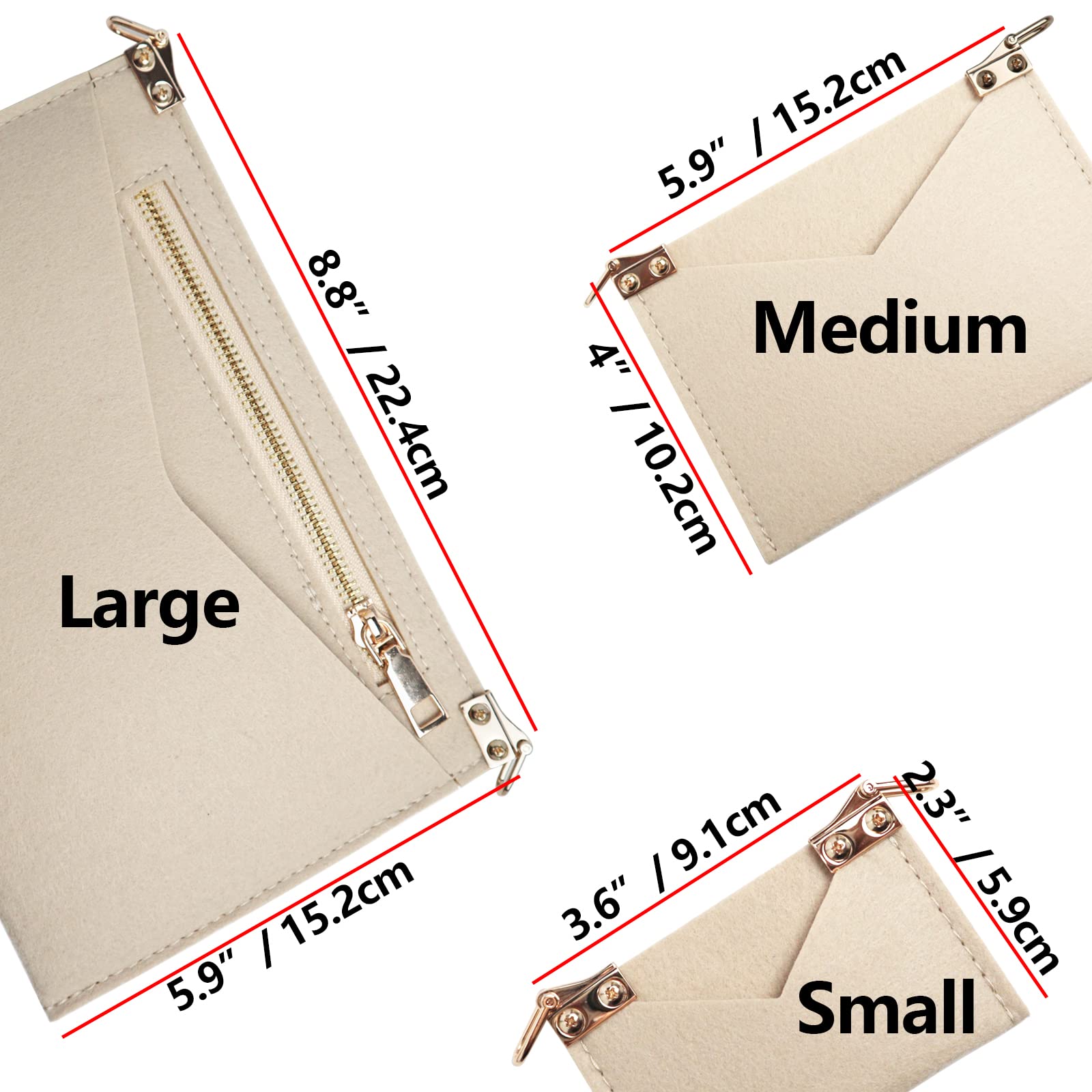 TOURDREAM Purse Insert Organizer for LV Kirigami Pochette Envelope Clutch Crossbody Conversion Kit (3 in 1 Kirigami Pochette, Khaki)