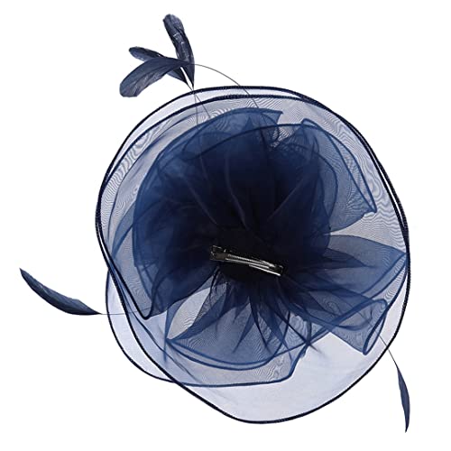 Women Hat Feather Chiffon Hat Solid Color Party Head Accessories Headband Or Clip for Girls Hat Blue