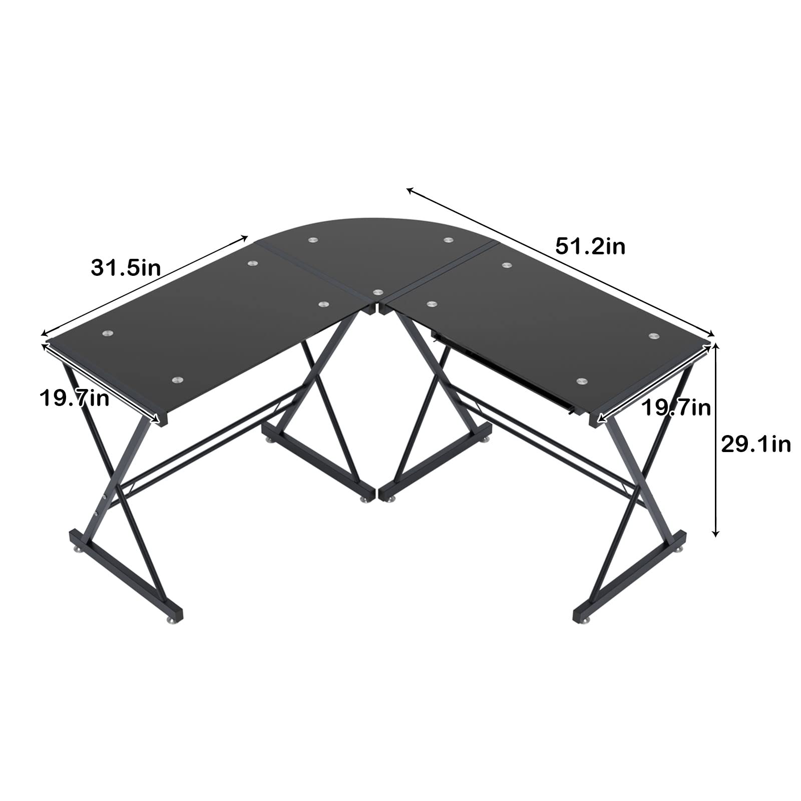 Need 51inches Tempered Glass L-Shaped Desk, Computer Desk with Smooth Keyboard Tray Home Office Corner Desk Black,UT-845-ND