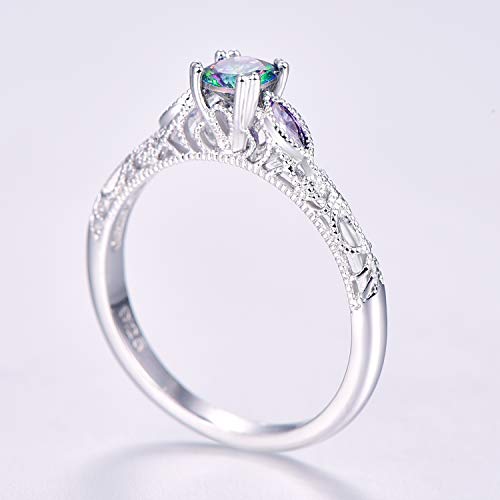 Psiroy 925 Sterling Silver Created Rainbow Topaz Filled Delicate Engagement Ring for Women Size 8