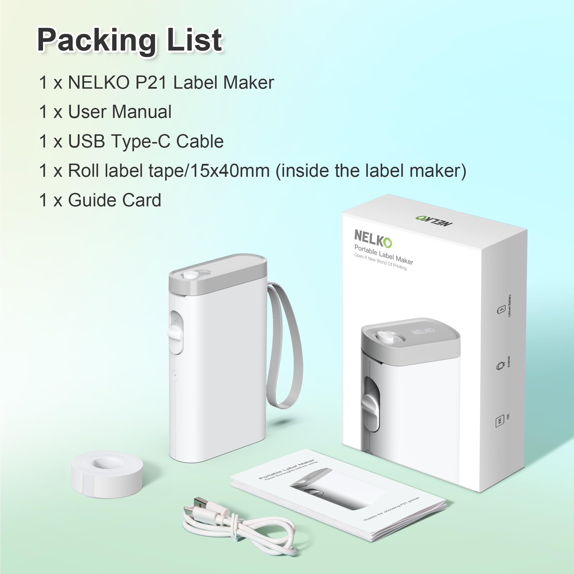 NELKO Label Maker Machine with Tape, P21 Portable Bluetooth Label Printer, Wireless Handheld Sticker Maker Mini Label Makers with Multiple Templates, Light Yellow