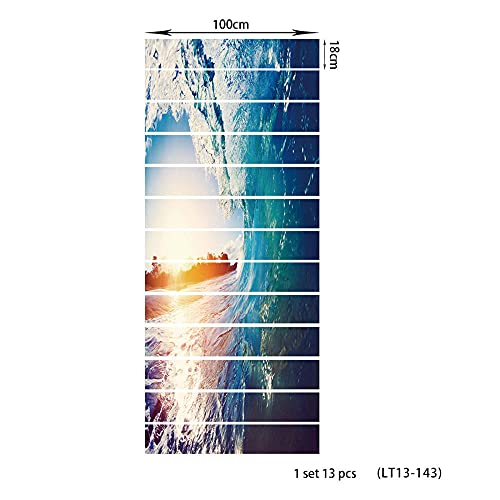 Master_GGG 13 Pcs 1 Set 3D Waves Stair Stickers Self-Adhesive Wall Stair Stickers for Home Decoration, Waterproof Stair Mural, 100cm X 18cm for Stair Decor Mural