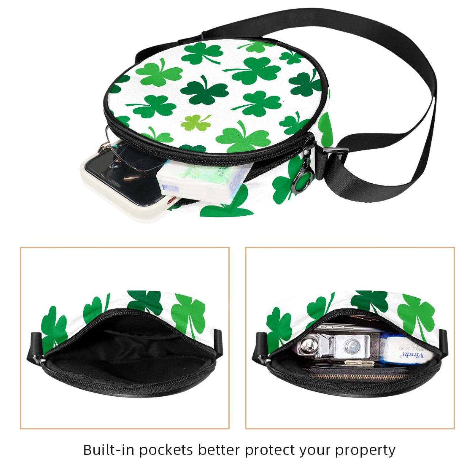 Wangsxing Small Crossbody Bag Shamrocks Round Purse Wallet Shoulder Bag