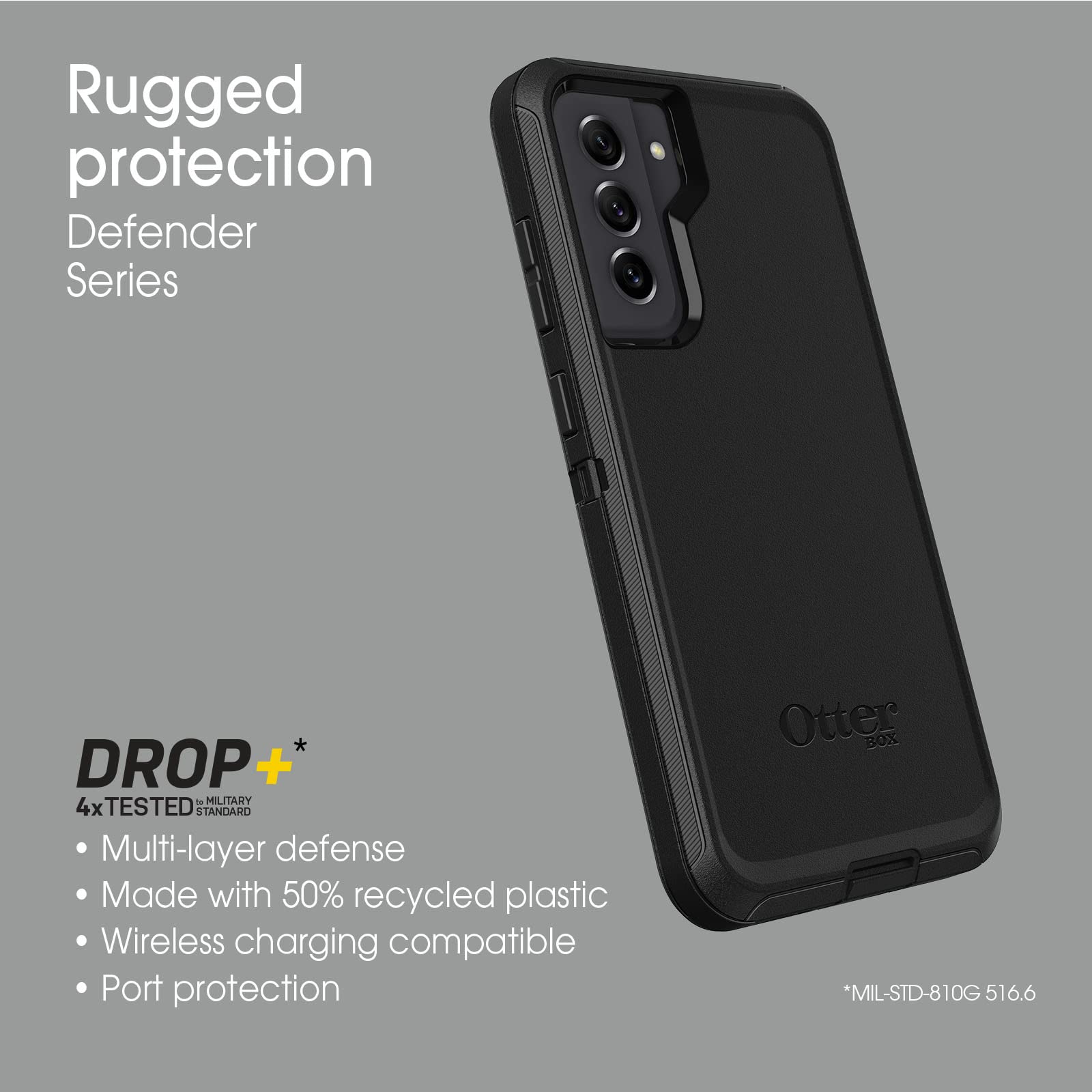 OtterBox Galaxy S21 FE 5G (Only) Defender Series Case - BLACK, rugged & durable, with port protection, includes holster clip kickstand