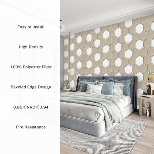 SHJADE Acoustic Panels Hexagon Self-Adhesive, 12 Pack Soundproof Wall Padding, 12" X 10" X 0.4" Absorption Panel Used in Home and Offices(Grey)