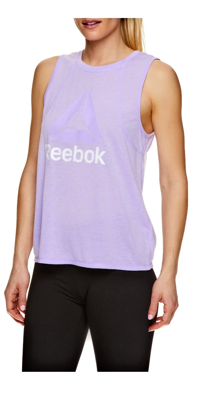 Reebok Womens Muscle, WorkOut, Running, Walking, Yoga Graphic Tank Top (Large, Purple Rose Heather)