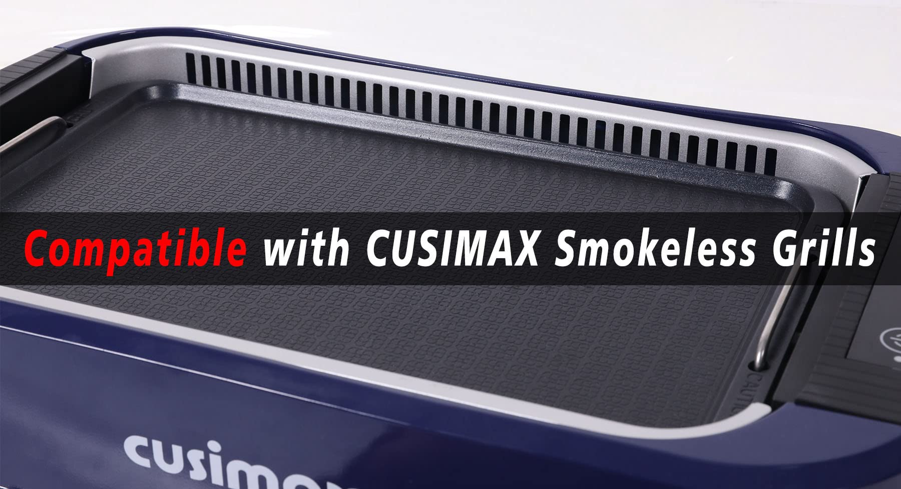 Smokeless Indoor Grill, CUSIMAX Electric Grill with Tempered Glass Lid, 1500 Indoor Grill & Flat Top Griddle for Cusimax Smokeless Grills, Pancake Griddle Plate, Dishwashe-safe, Blue
