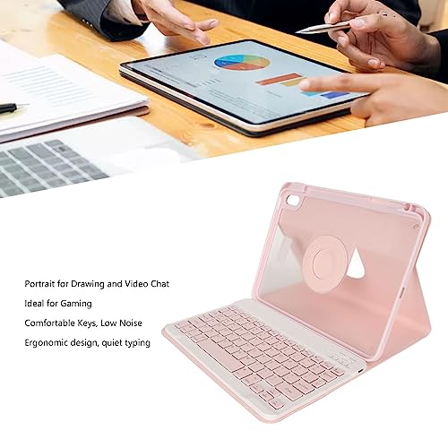 Portable Keyboard, 180mAh Battery PU Leather PC Pen Holder Magnetic Rotating Design Precise Cutouts Wireless Keyboard with Case for 2022 Tablet (Pink)