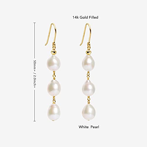 Pearl Drop Dangle Earrings for Women 14K Gold Filled Multiple Real White Freshwater cultured Pearl Earrings COMOTO Jewelry
