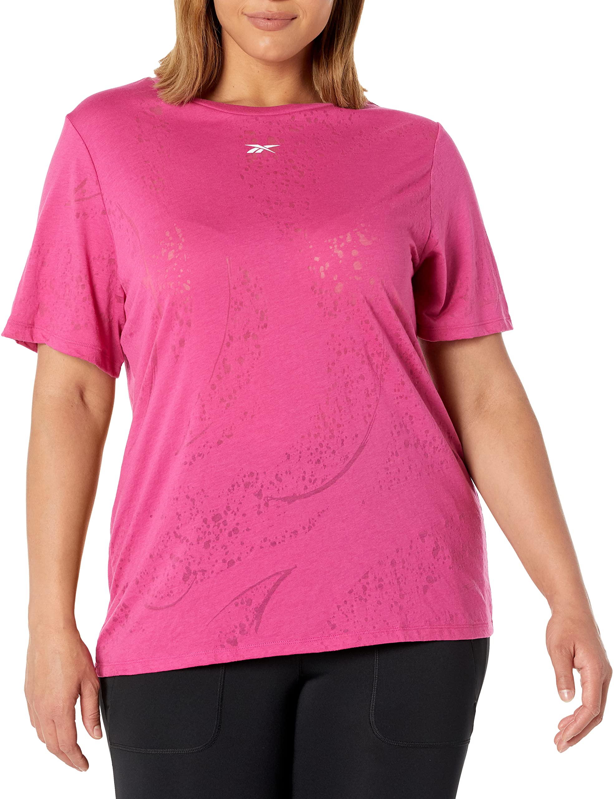 Reebok Women's Plus Size Burnout Tee, Semi Proud Pink/Speckle, 3X-Large