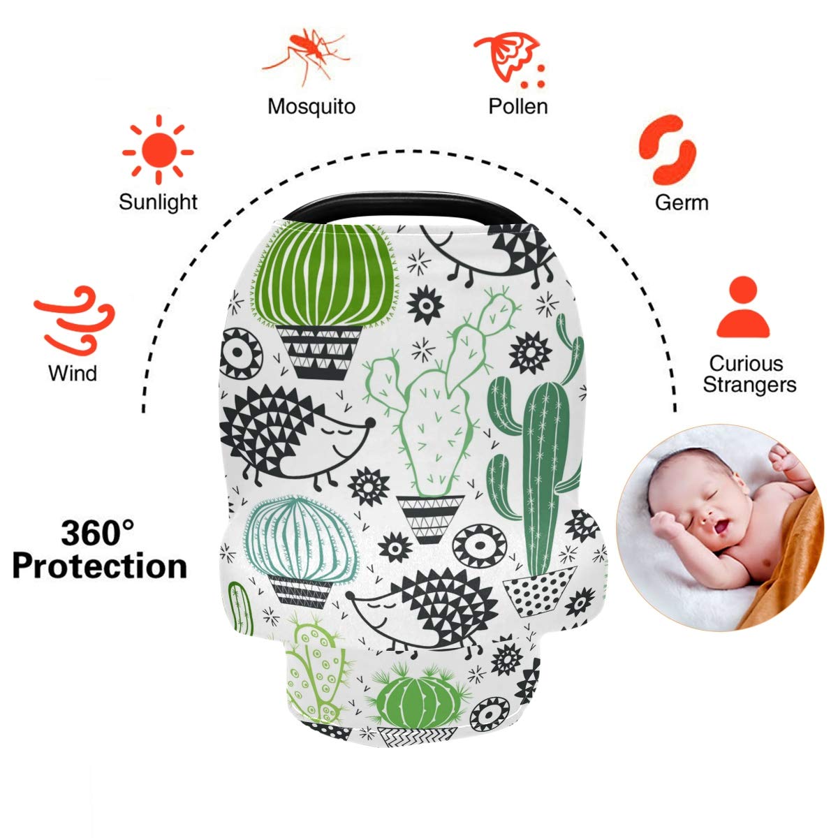 Nursing Cover Breastfeeding Scarf Hedgehogs & Cactus- Baby Car Seat Covers, Stroller Cover, Carseat Canopy (a)