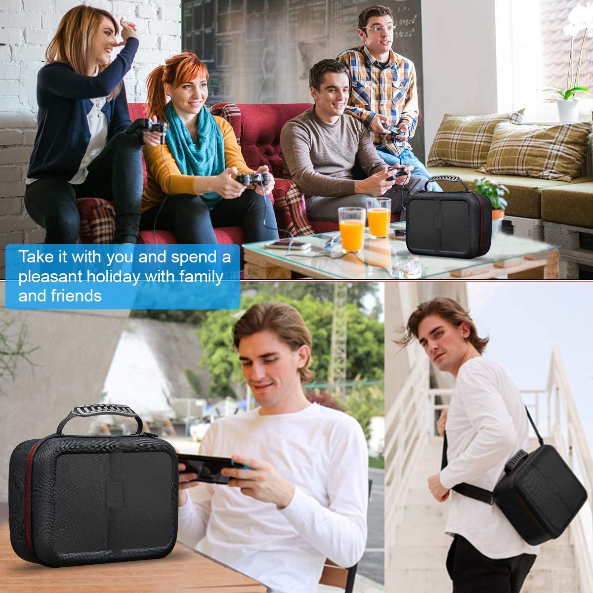 WapoRich Carrying Storage Case for Nintendo Switch , Protective Hard Portable EVA Travel Carry Case Storage Shell for Nintendo Switch Protective Case Soft Lining 18 Games with Shoulder Strap - Black