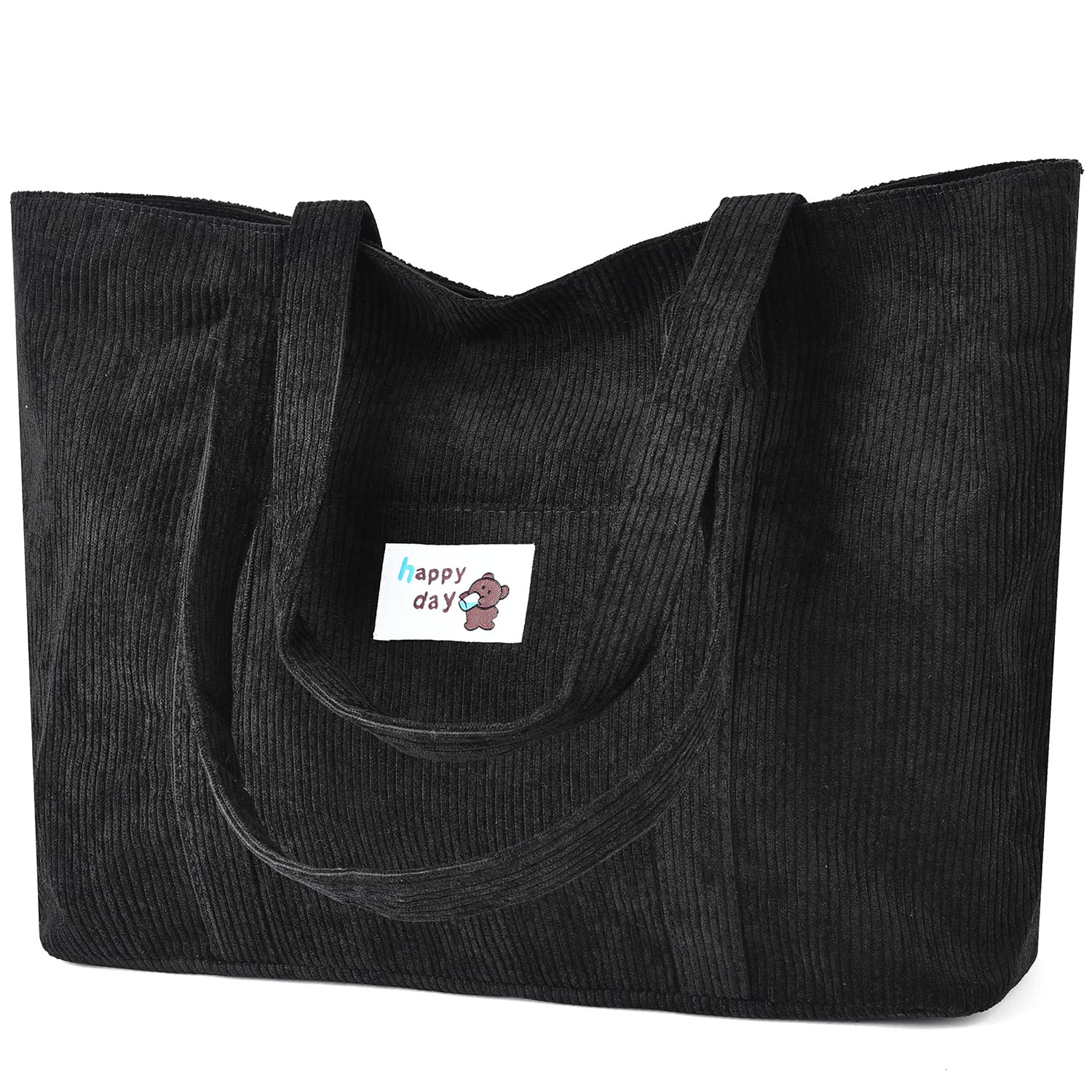 Women Large Corduroy Tote Bags Zippered for Shopping College Beach Work Everyday Purse with Long Handles