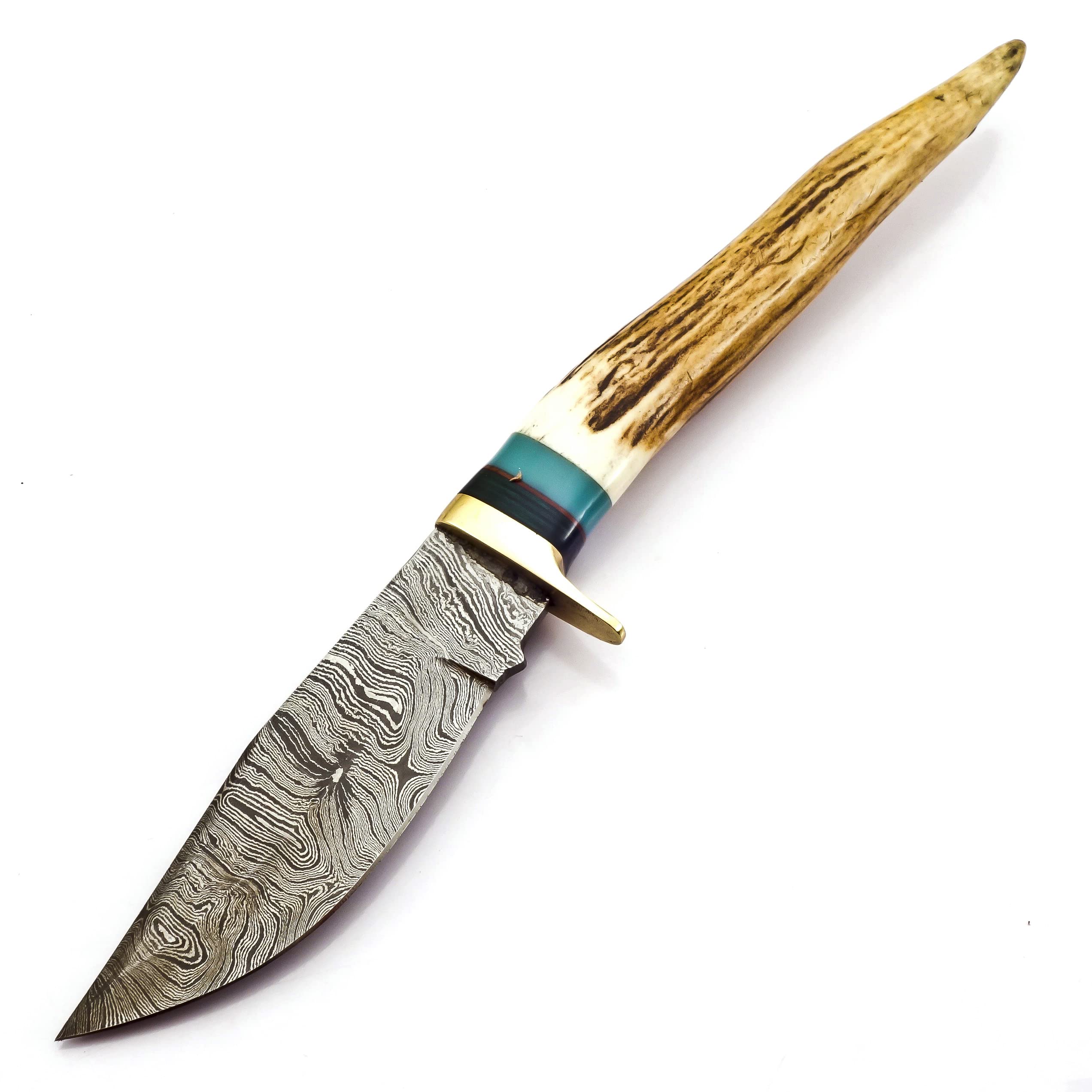 Skokie Knives Custom Hand Made Damascus Steel Hunting Knife Handle Stag Antler