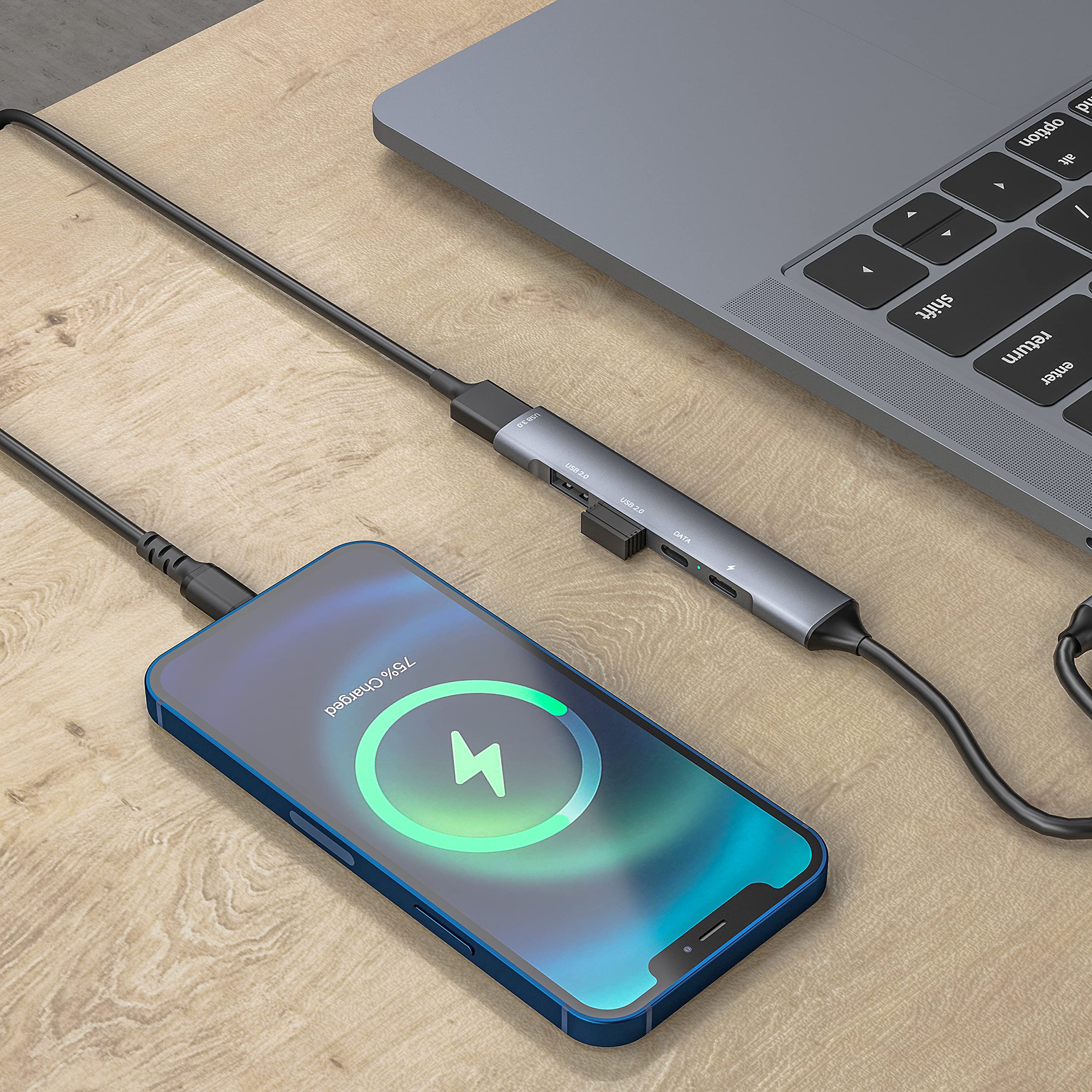USB C HUB 5in1 Extender for Laptop with USB 3.0 2.0 and USB c 100w pd Data Ultra-Slim hub for PS4 PS5 MacBook / iPad and More, Grey