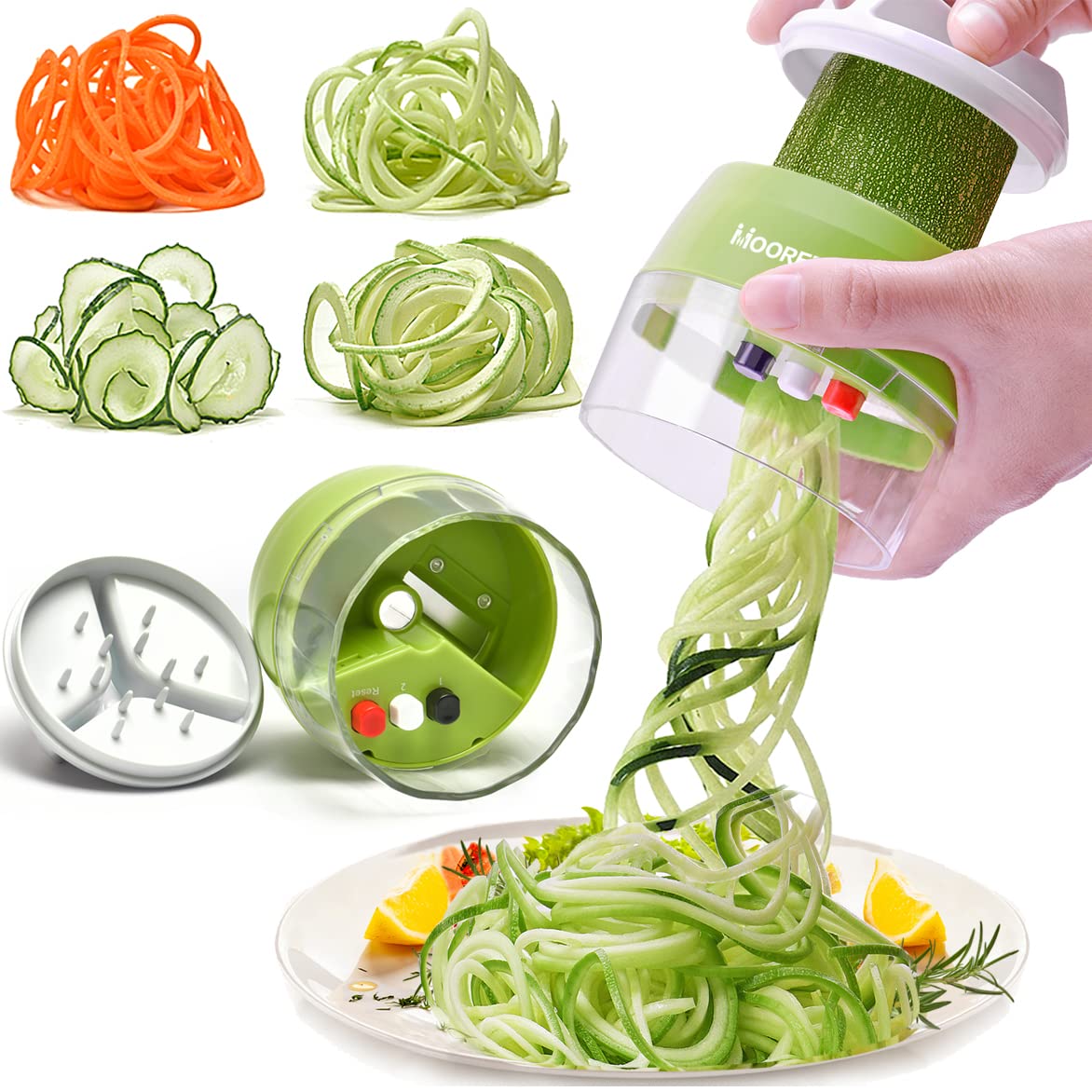MOOREDLIFE Spiralizer Handheld Vegetable Slicer, 4 in 1 Zucchini Spaghetti Maker Vegetable Zoodle Maker Veggie Spiralizer US230910