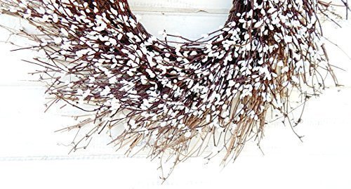 WildRidge Design, Year Round 21" White Berry Twig Wreath, Fall Farmhouse Home Decor, Bohemian Rustic Twig Wreath for Front Doors, Front Porch Holiday Decor, White Christmas Home Decor
