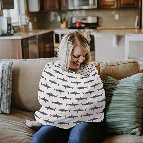 Nursing Cover Carseat Canopy, Ocean Shark Silhouette Soft and Breathable Stroller Covers for Breastfeeding Infants, Ocean Fish Decor Multiuse-Nursing Scarf,Stretchy Babysitting Scarf