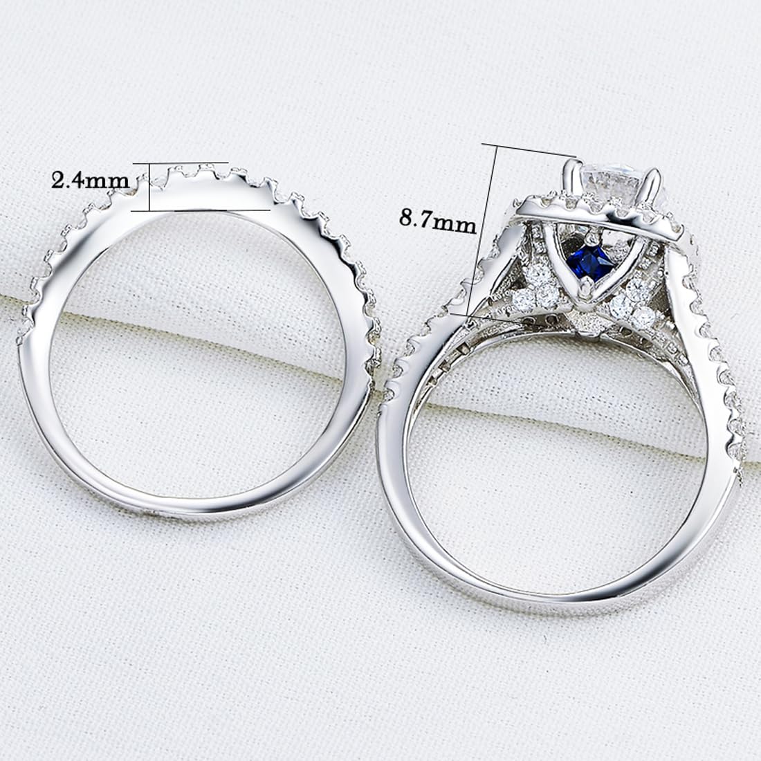 Newshe Jewellery Wedding Engagement Ring Set AAAAA Cz 925 Sterling Silver 2Ct Round Created Blue Sapphire White Size 7