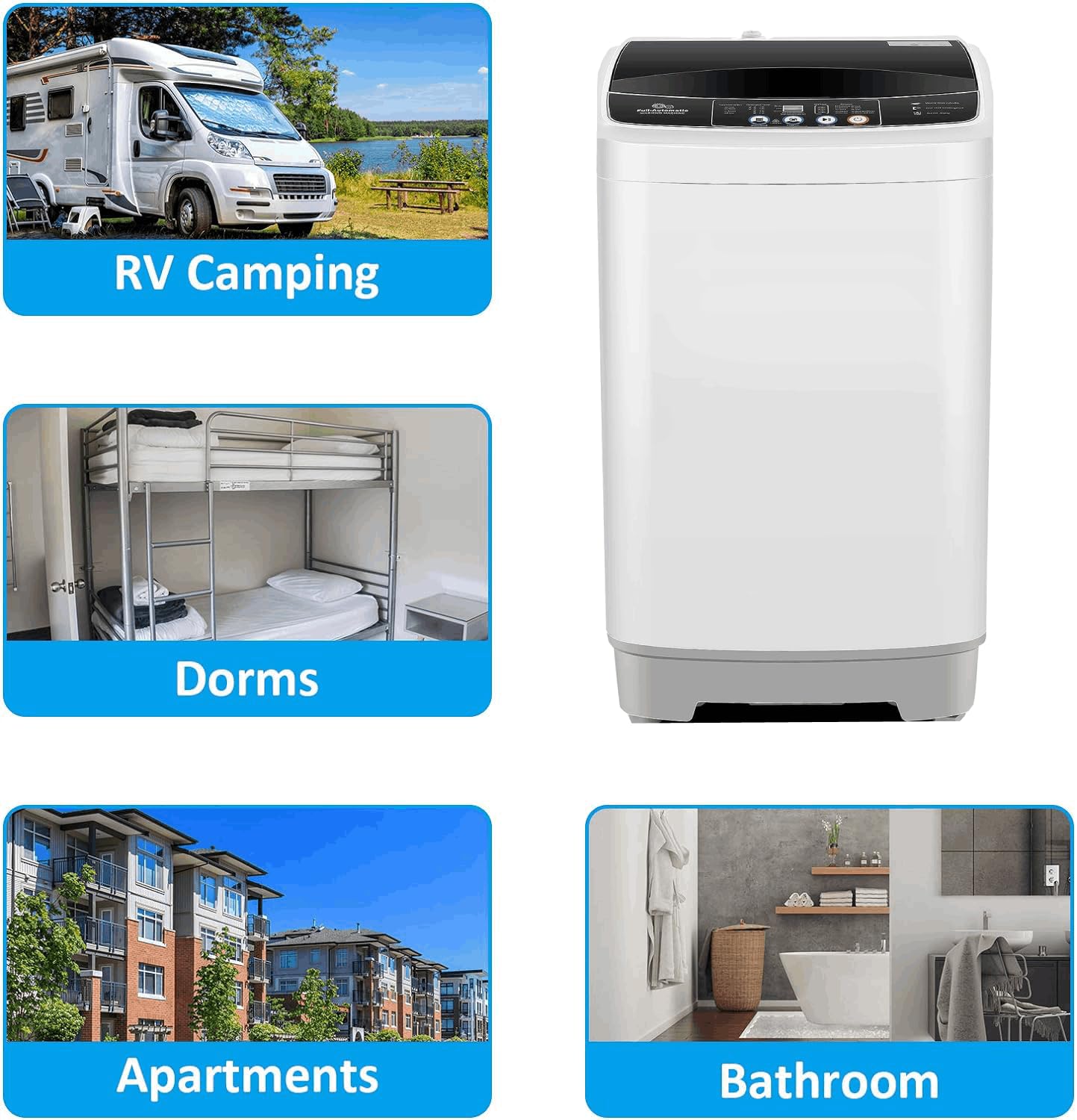 Portable Washing Machine, Portable Washer 17.8 Lbs Capacity 2.4Cu.ft Full-Automatic Washer and Spin-Dryer Combo with LED Display 10 Programs 8 Water Levels, Compact Washer for Apartment, Dorm, RV