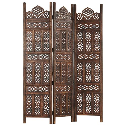 Matalde Hand Carved 3 Panel Room Divider with Beautifully Carved Pattern, 3.93' Wooden Folding Privacy Screen, Freestanding Partition Wall Divider for Office, Home, Christmas Decoration, Dark brown