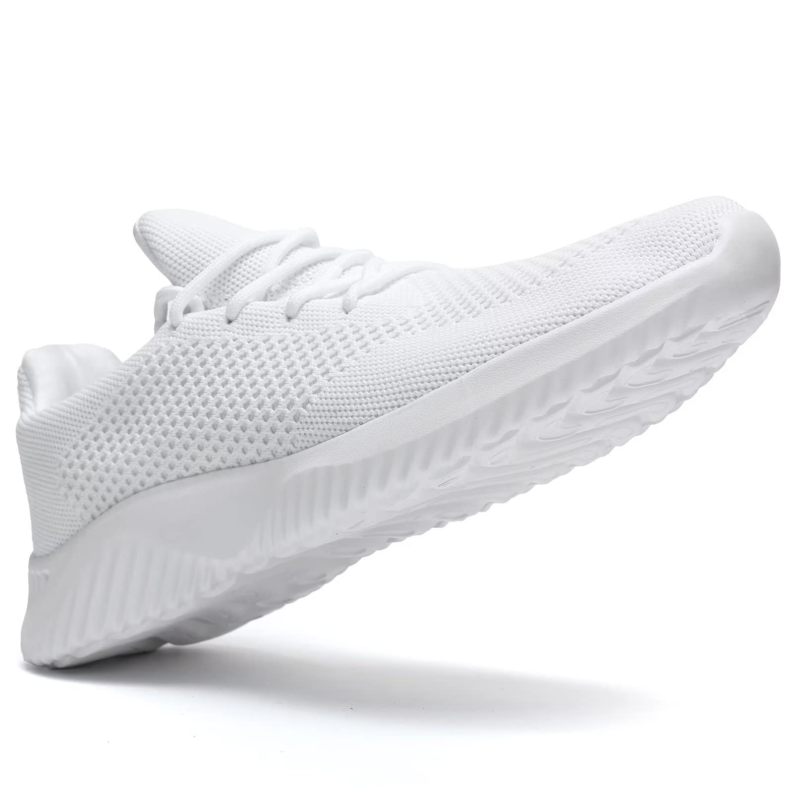 Mens Slip-on Tennis Shoes Walking Running Sneakers Lightweight Breathable Casual Soft Sole Mesh Work Gym Trainers White
