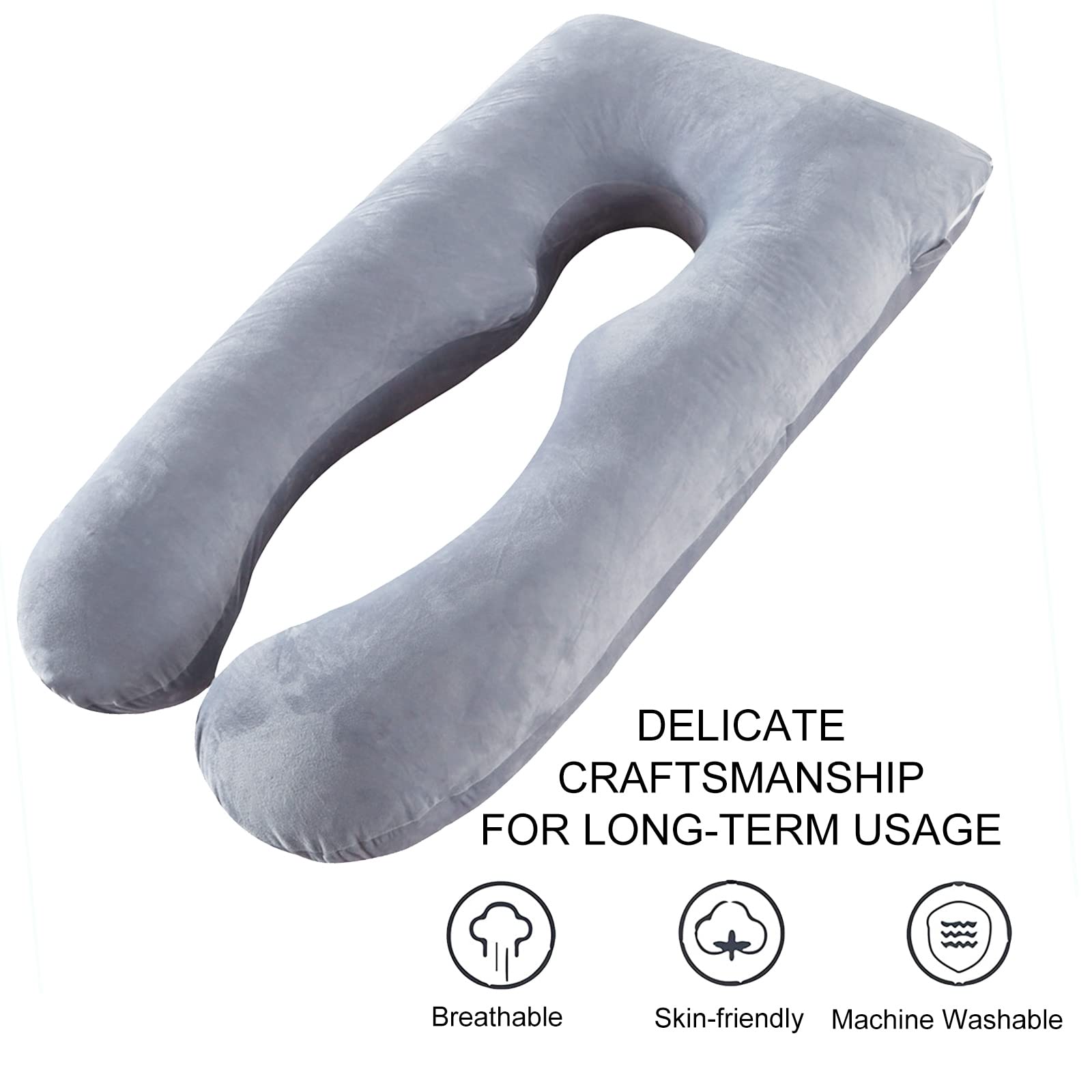 SLIGUY Pregnancy Pillow Cover U Shaped, 57-Inch Replacement Pillowcase, Used for Maternity Pillows, 100% Velvet, Double Zipper Stretch Fabric, Super Soft, Universal Type