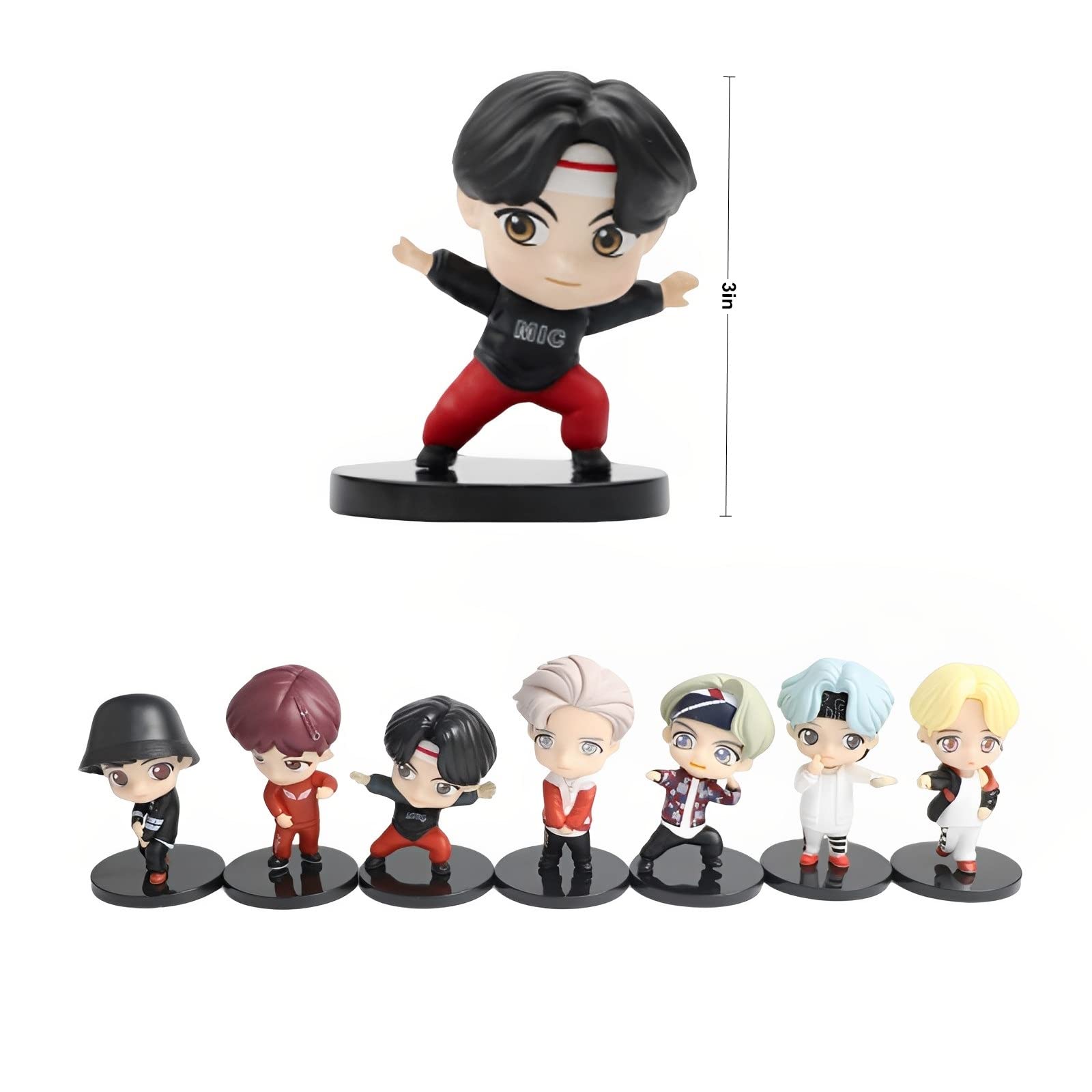 SurpriseSeptember 7pcs BTS Cake Toppers Character Set of Action Figures Toys,BTS Mini Figurines Dolls Birthday Party Supplies Car Desktop BTS Birthday Decorations (D)