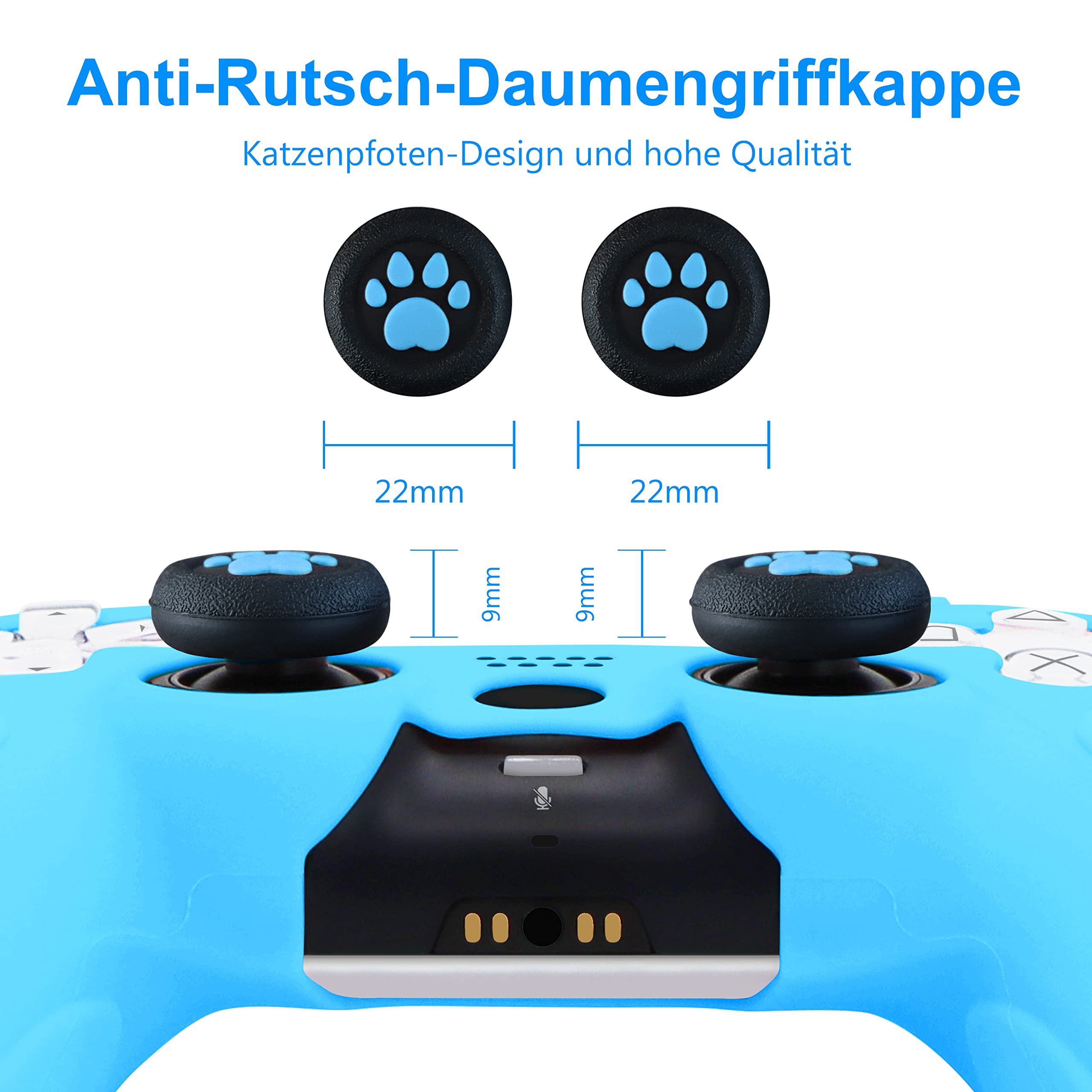 Silicone Skins Cover for PS5 Controller, Sweat-proof Protective Skin Shell Accessories Set with 2 Cute Cat Paw Joystick Thumb Grips Caps,Solid Protection and Good Grips(Blue)