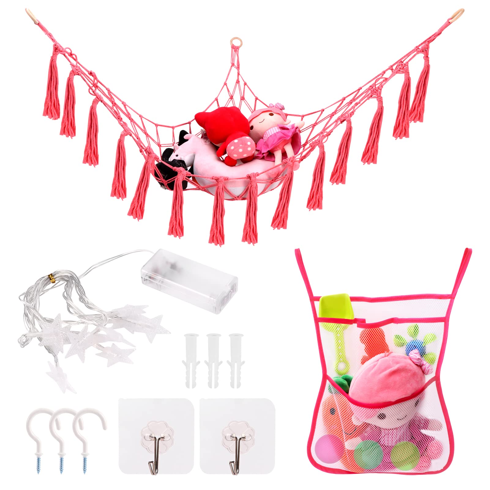 YHZNW 11pcs Toy Net Hammock Set, Plush Toy Hanging Storage Net Organizer, Stuffed Animal Toy Storage Hammock Nets Display Corner Holder for Nursery Playroom Bedroom Kids Room Storage