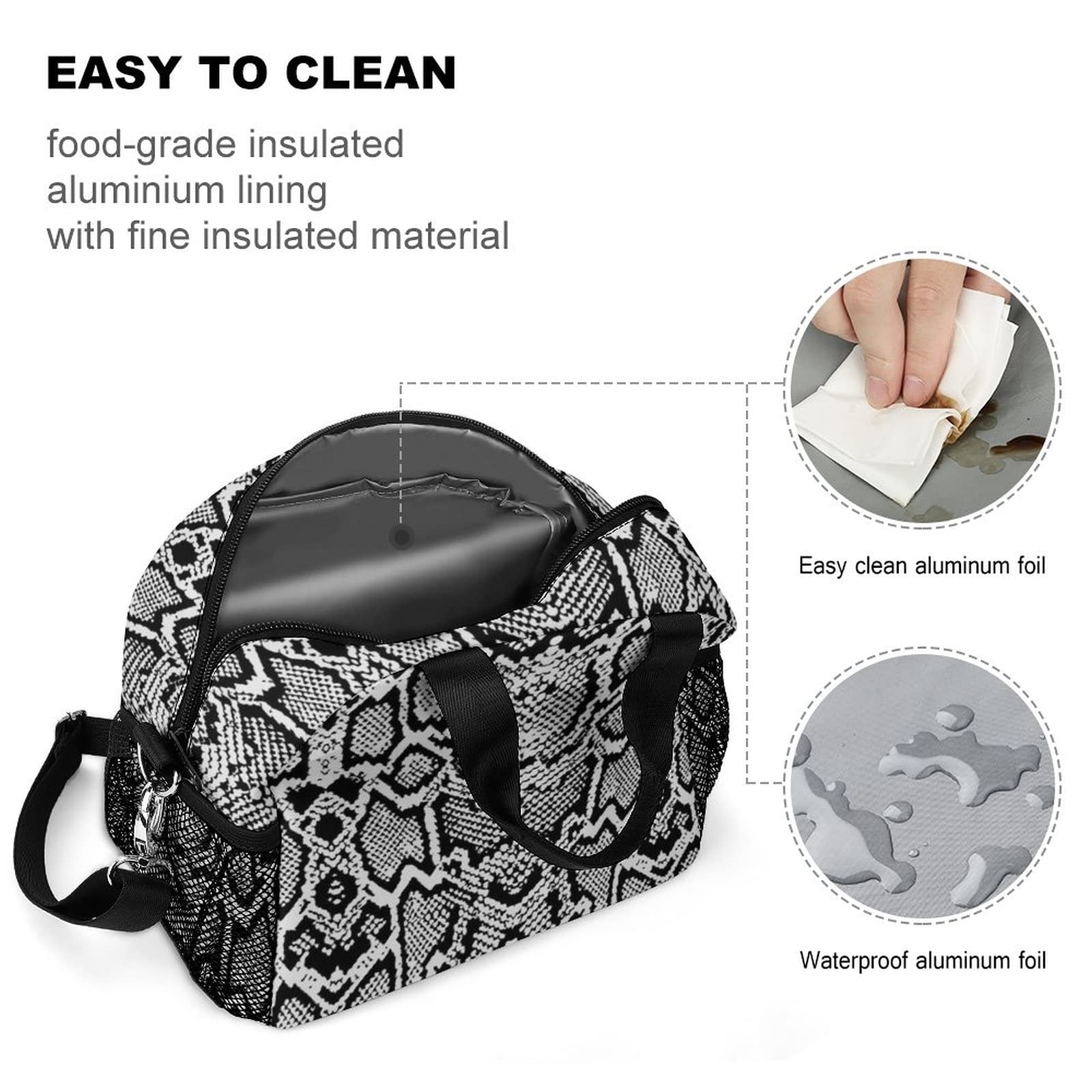 Snake Skin Lunch Bag, Lunch Box Portable Insulated Lunch Tote Bag, Thermal Cooler Bag for Women Work Outdoor