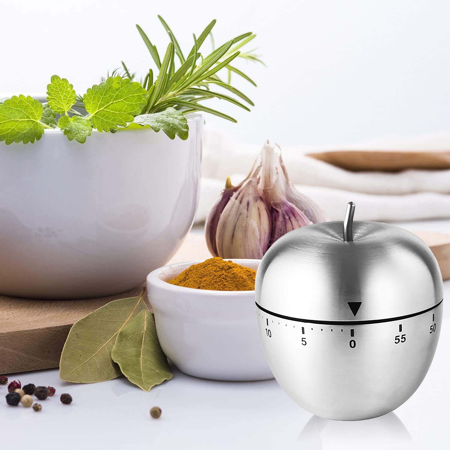 UD Apple Kitchen Timer Cute Manual, Stainless Steel Metal Mechanical Visual Countdown Cooking Timer with Loud Alarm for Kitchen Cooking Baking Sports Kids (Apple), A003