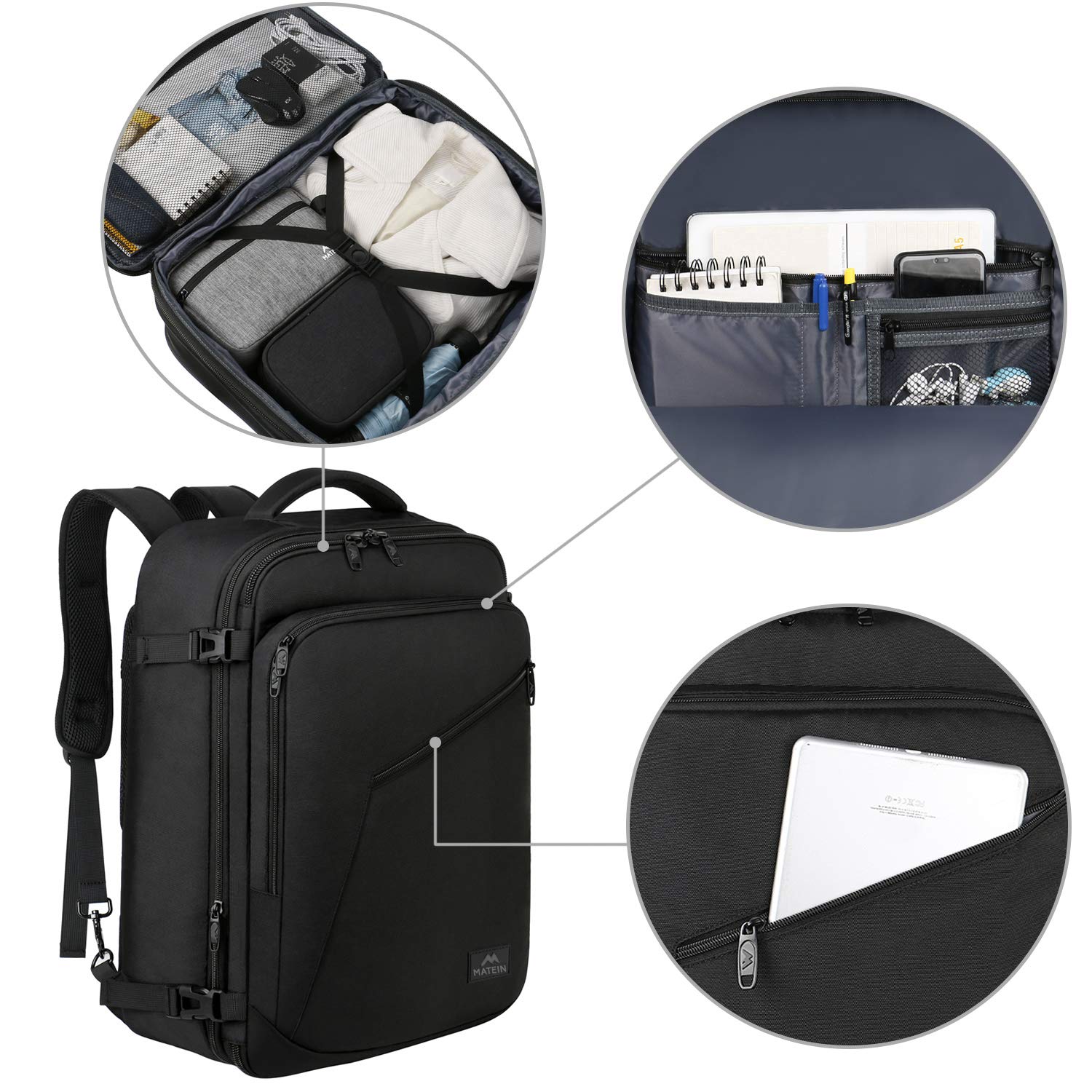 MATEIN Carry on Backpack, Extra Large Travel Backpack Expandable Airplane Approved Weekender Bag for Men and Women, 52L TSA Travel Laptop Backpack with Shoes Compartment Fits 17 inch Computer