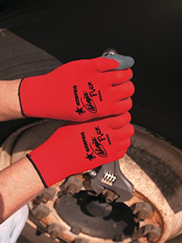 Memphis Gloves MCR Safety Large Ninja Flex 15 Gauge Gray Latex Palm And Fingertips Coated Work Gloves With Red Nylon Liner And Knit Wrist, Gray/Red (N9680L)
