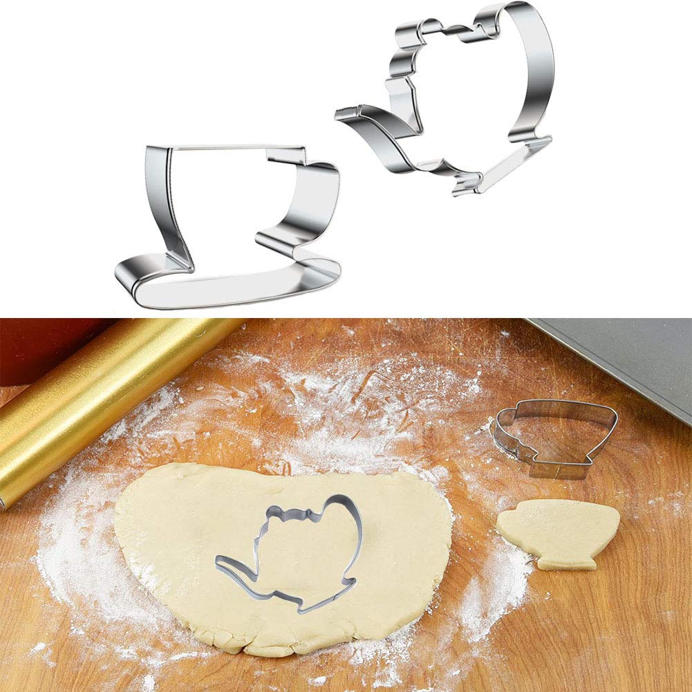 Tea Cookie Cutter Set, 5 Pieces Teapot Teacup Cookie Cutters Kit Stainless Steel Metal Cupcake and Princess Dress Molds Cutters for Tea Party Cake Decorations