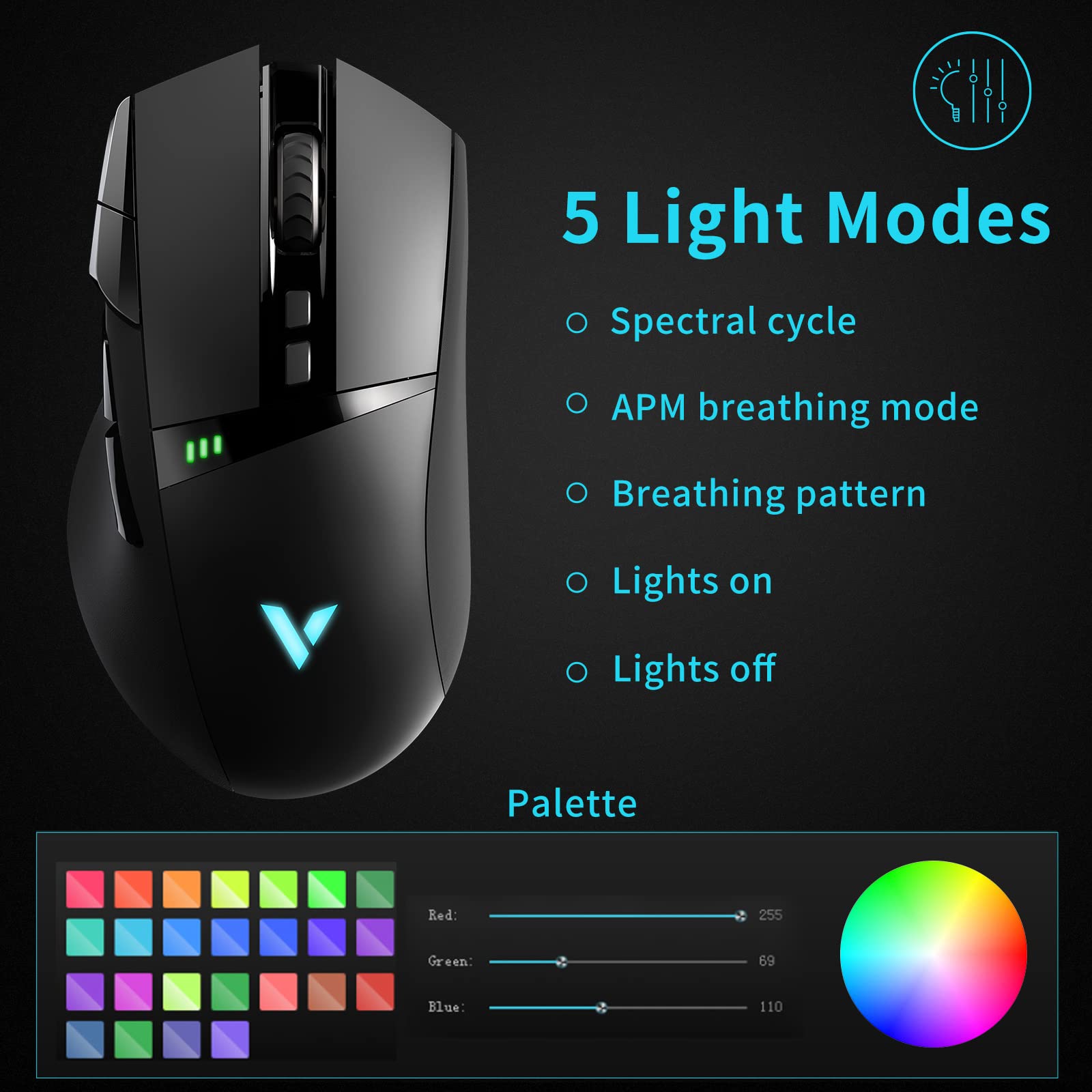 Rapoo Gaming Mouse, Wired and Wireless Dual Modes Rechargeable Ergonomic Design Optical, 11 Programmable Buttons, 5 Adjustable Customized DPI, RGB Backlight, Windows Desktop Laptop PC