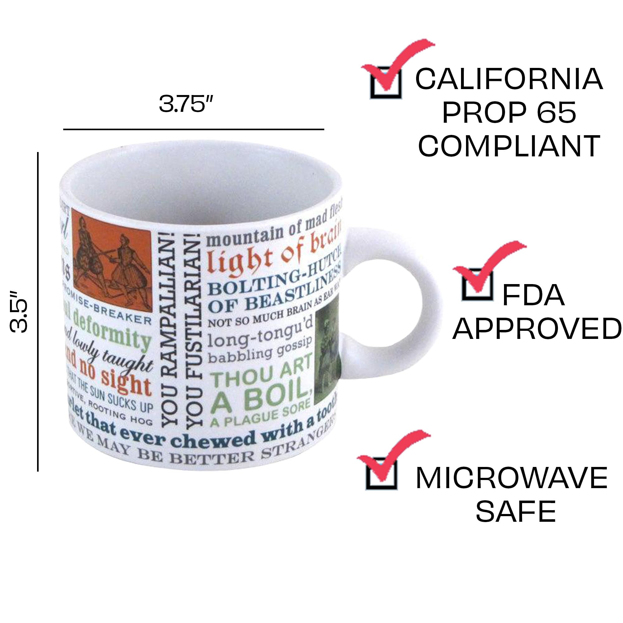 Shakespearean Insults Coffee Mug - Shakespeare's Wittiest and Meanest Insults - Comes in a Fun Gift Box