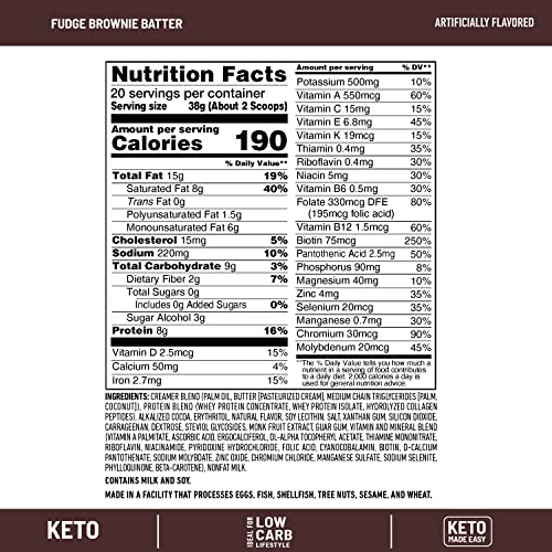SlimFast Keto Meal Replacement Powder, Fudge Brownie Batter, Low Carb with Whey & Collagen Protein, 10 Servings (Pack of 2) (Packaging May Vary)