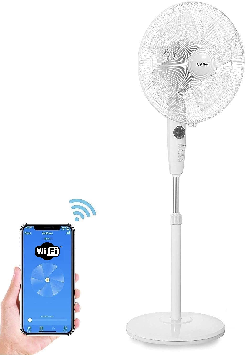 NASH Alexa, Google Home, Siri, WiFi Smart Oscillating Pedestal Fan w/Voice & App Control | 16” Quiet Stand Up Fan, Adjustable Height, WiFi App Programmable for 3 Speeds, 3 Modes, Timer PF-1 CoolSmart