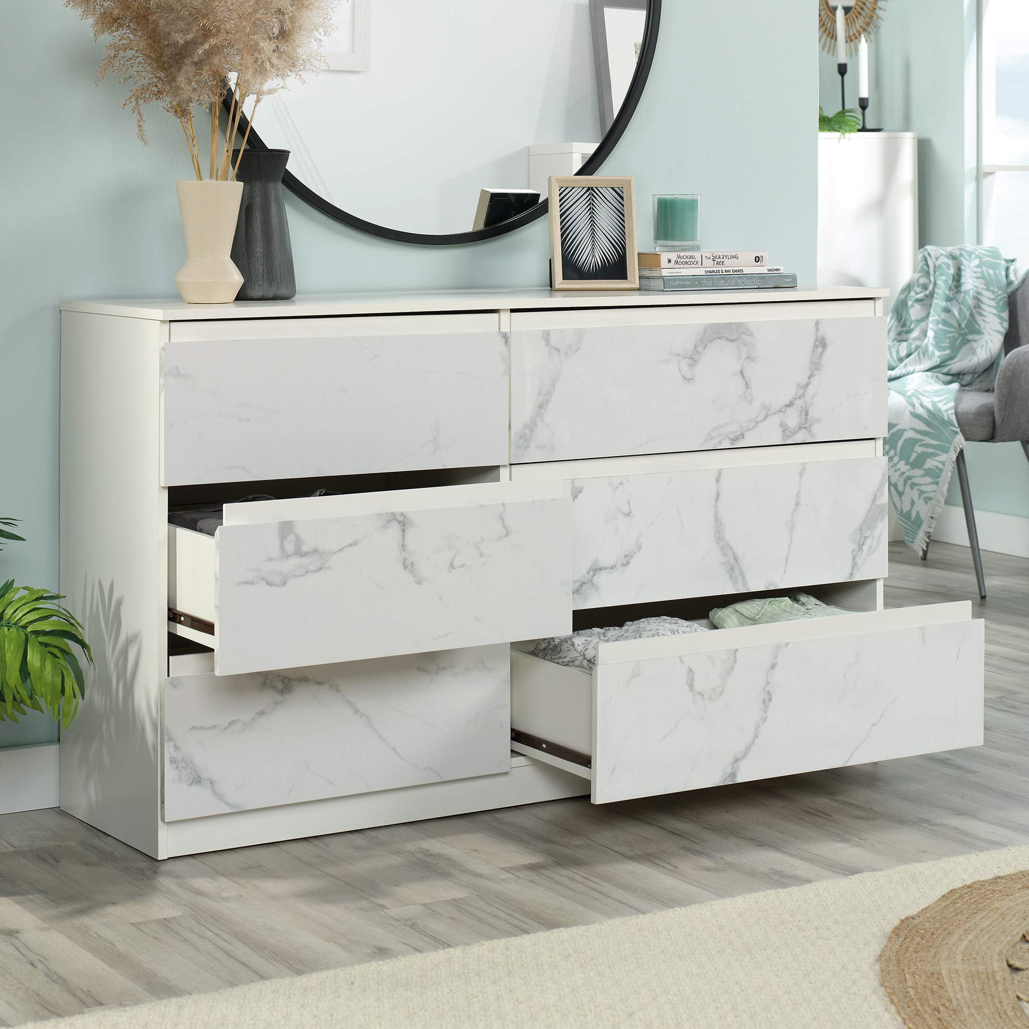 Sauder Hudson Court Double Dresser, L: 55.16" x W: 16.18" x H: 33.11", Pearl Oak