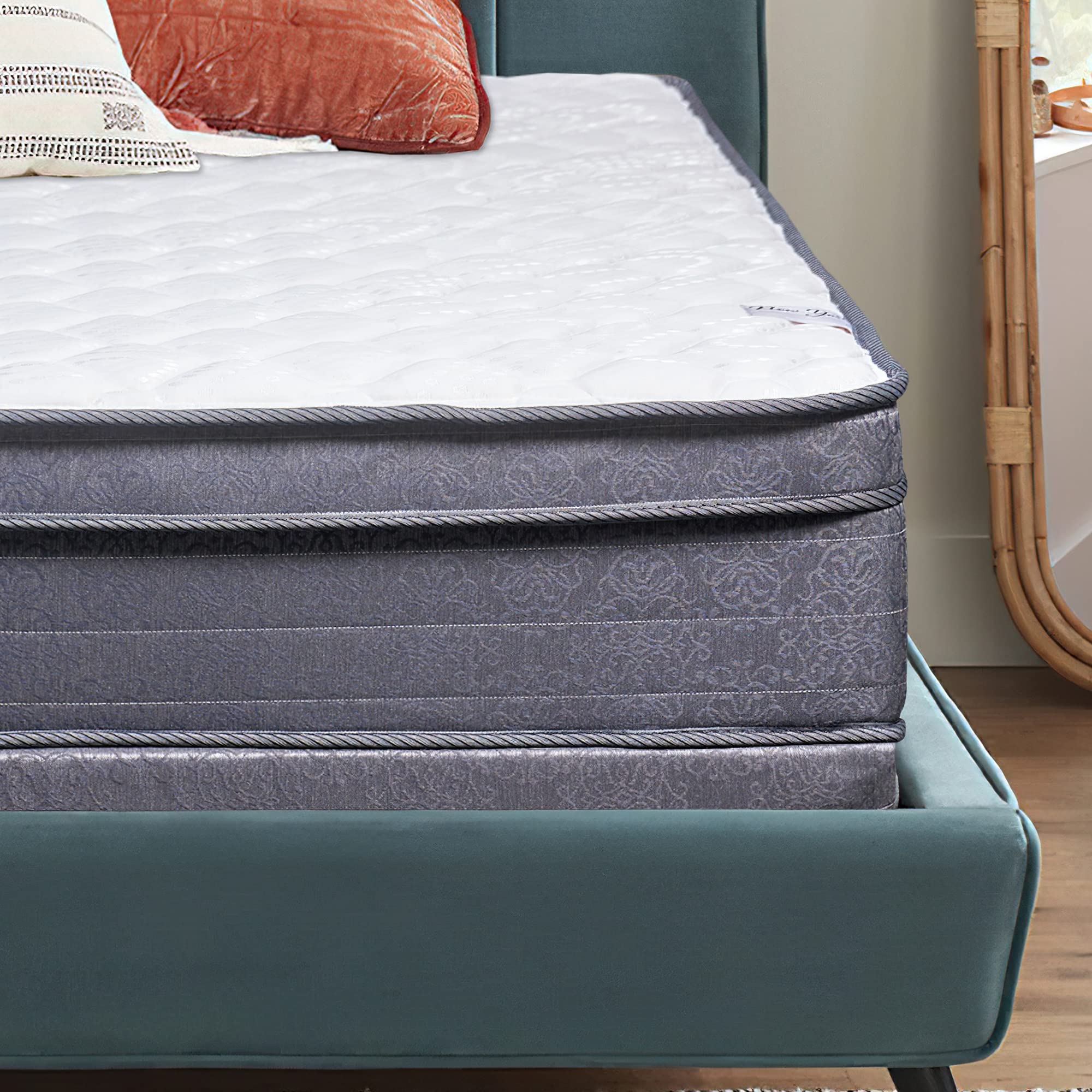 Nutan 11-Inch Medium plush Foam Encased Hybrid Eurotop Pillowtop Innerspring Fully Assembled Mattress And 4-Inch Wood Box Spring/Foundation Set, Good For The Back, Queen