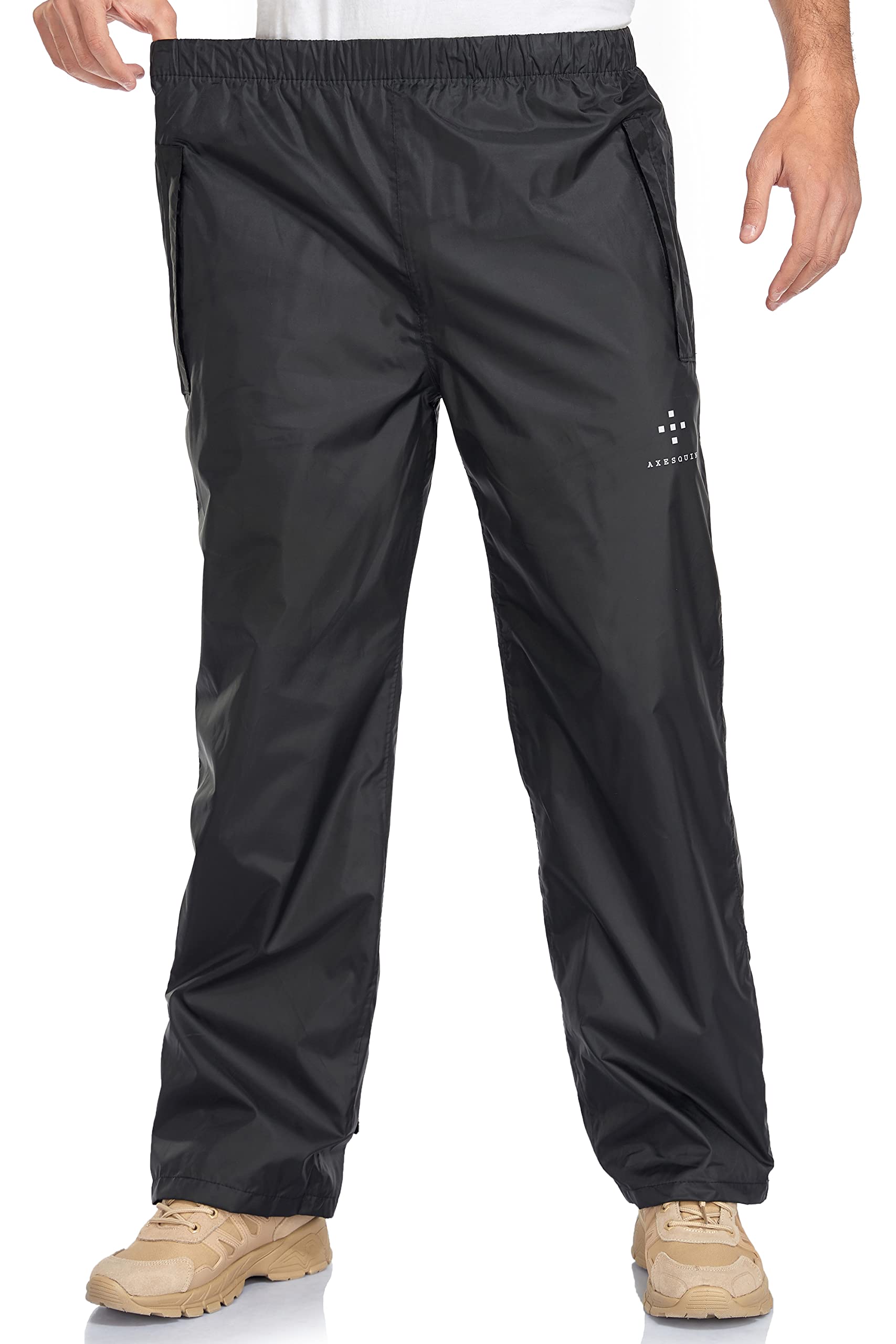 Waterproof Pants Mens Rain Pants Windproof Outdoor Hiking Pants with Pockets Black