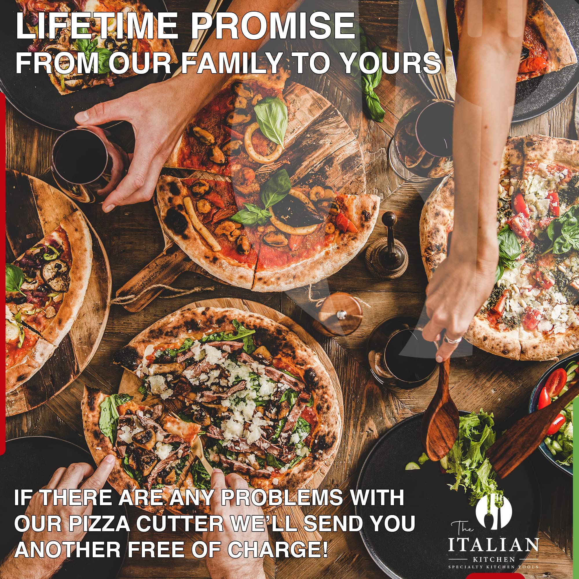 The Italian Kitchen Pizza Cutter Wheel - Restaurant Grade Stainless Steel 4 Inch Blade Pizza Slicer With Finger Guard
