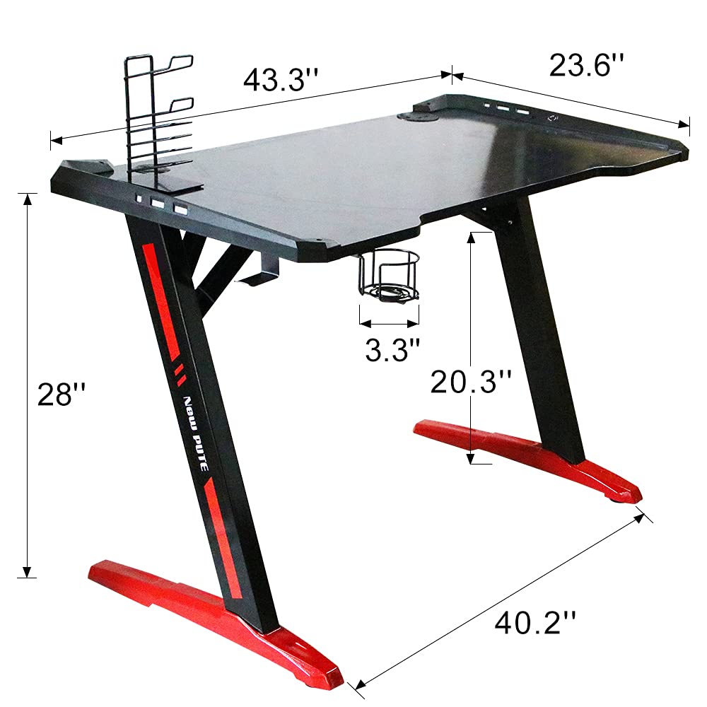 N /A NEWPUTE Office Gaming Desk 43.31"x23.62" Z Shaped Home Office PC Computer Table with LED Lights Controller Stand Cup Holder Headphone Hook for E-Sport Racing Gamer Pro Gift…